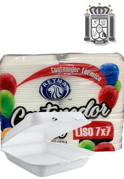Contenedor 7×7 liso de unicel Reyma p/50 pzas – Imperial Food Service